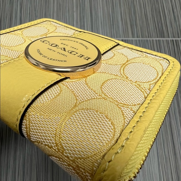 Coach | Bags | Coach Lonnie Yellow Wallet In Signature Jacquard | Poshmark